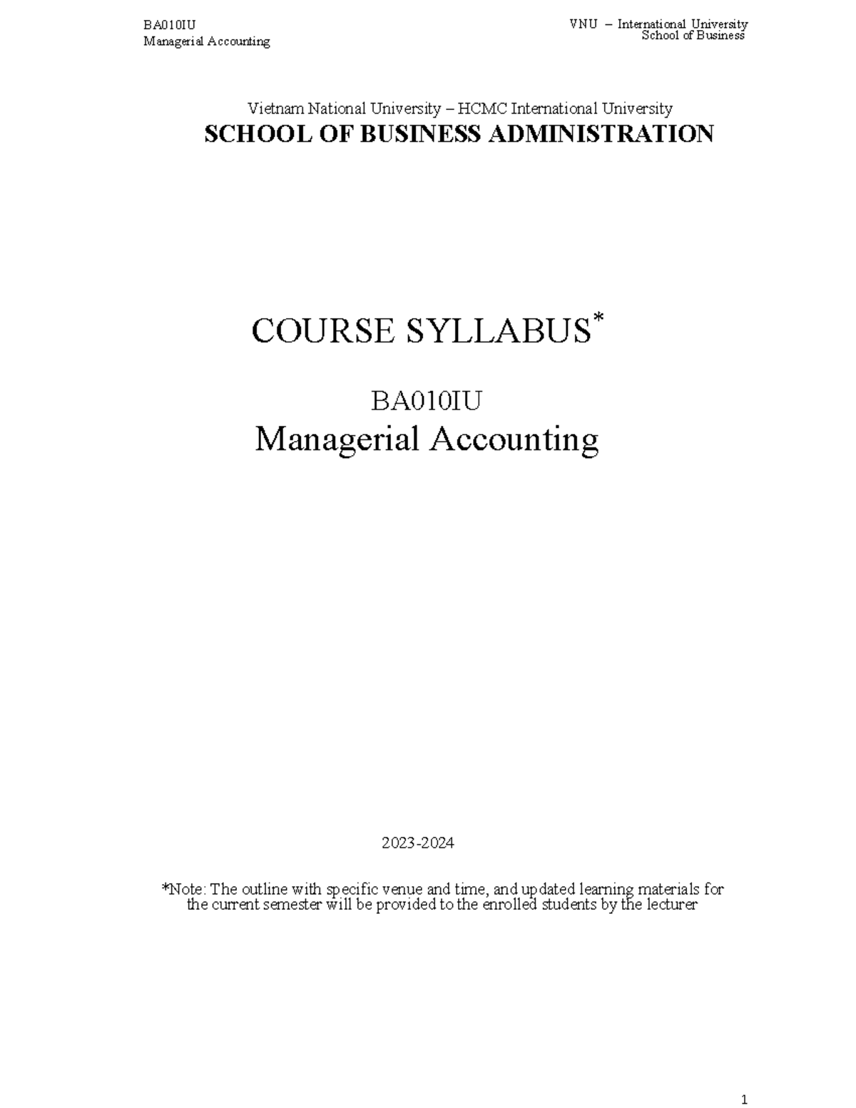 BA010IU Managerial Accounting Syllabus - VNU International University ...