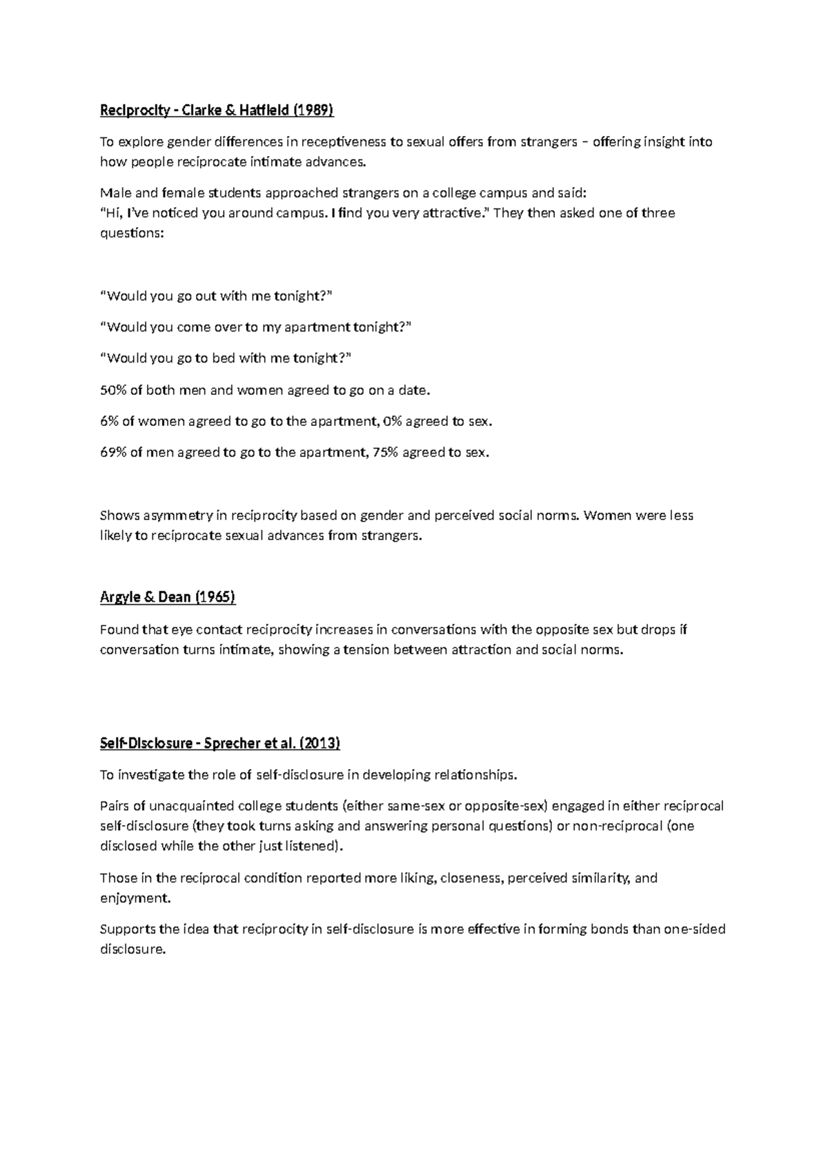 Relationships - Reciprocity, Self-Disclosure, Breadth & Depth Analysis ...
