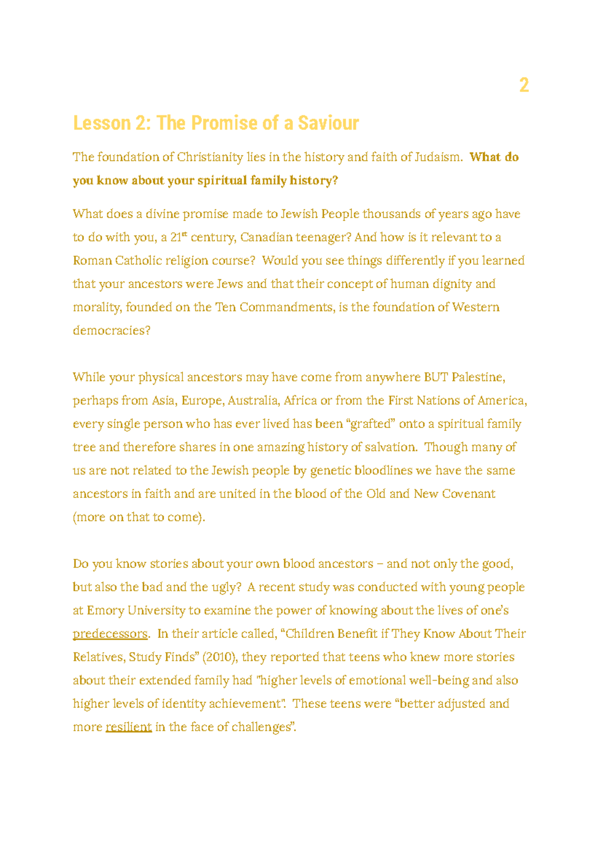 Religion Lesson 2: Understanding the Promise of a Savior in Faith - Studocu