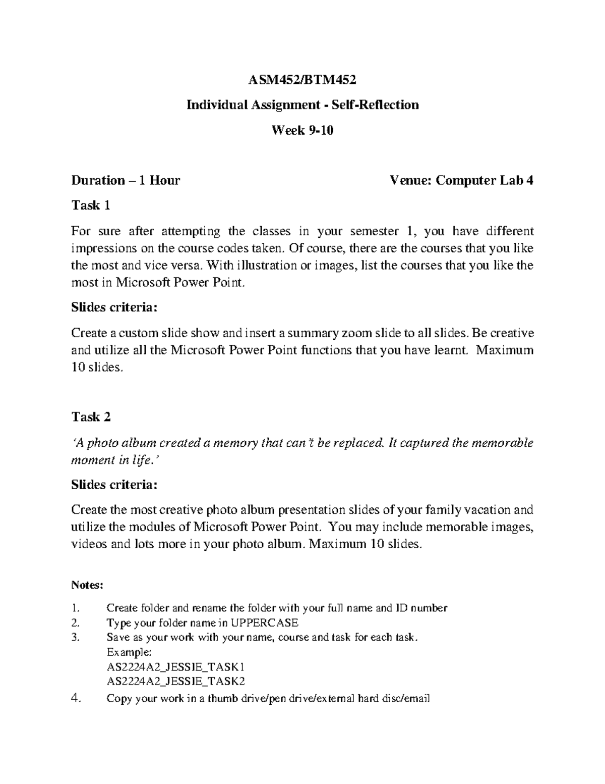 Self-Reflection Assignment ASM452/BTM - March 2024 - Studocu