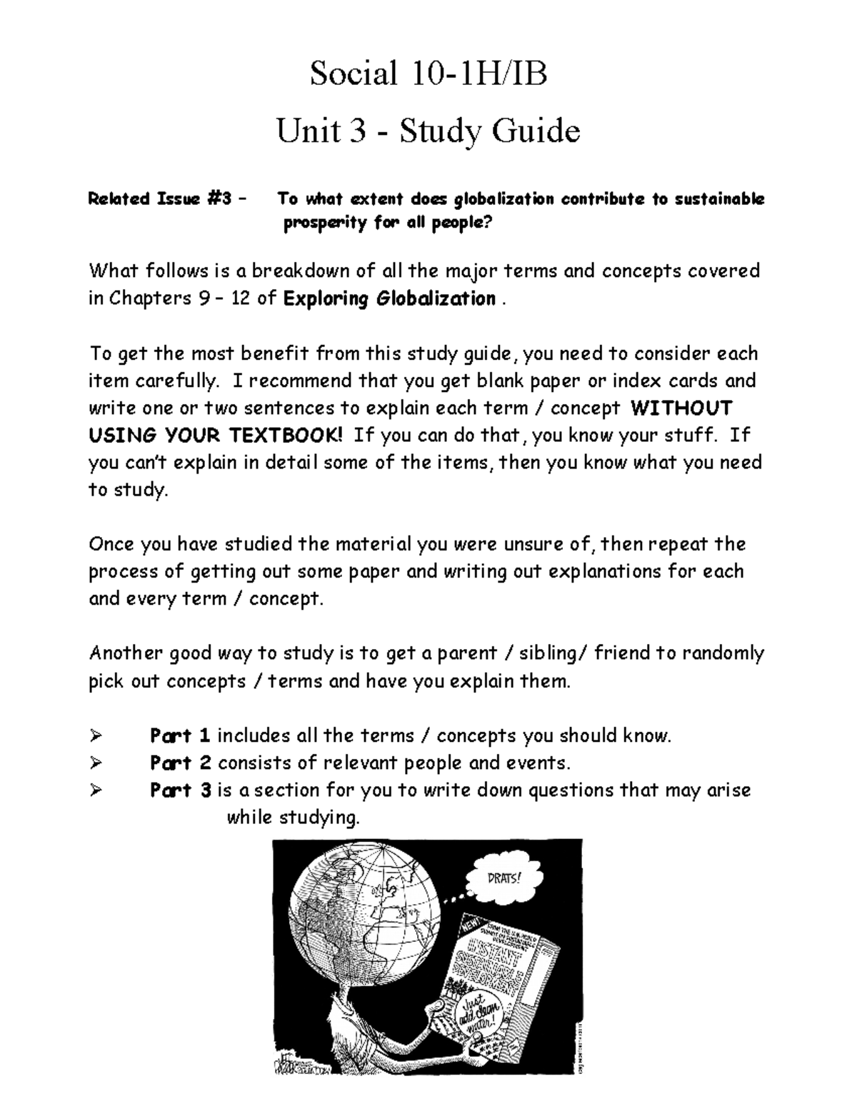 Social 10-1H/IB Unit 3 Final Study Guide on Globalization Concepts ...