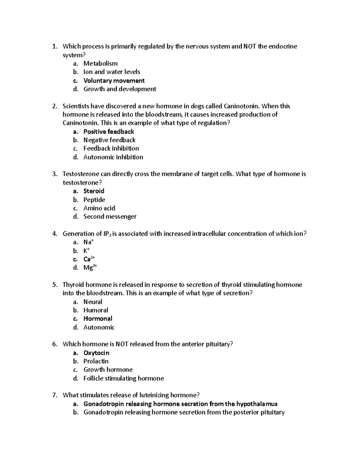 Practice exam 2 - Which process is primarily regulated by the nervous ...