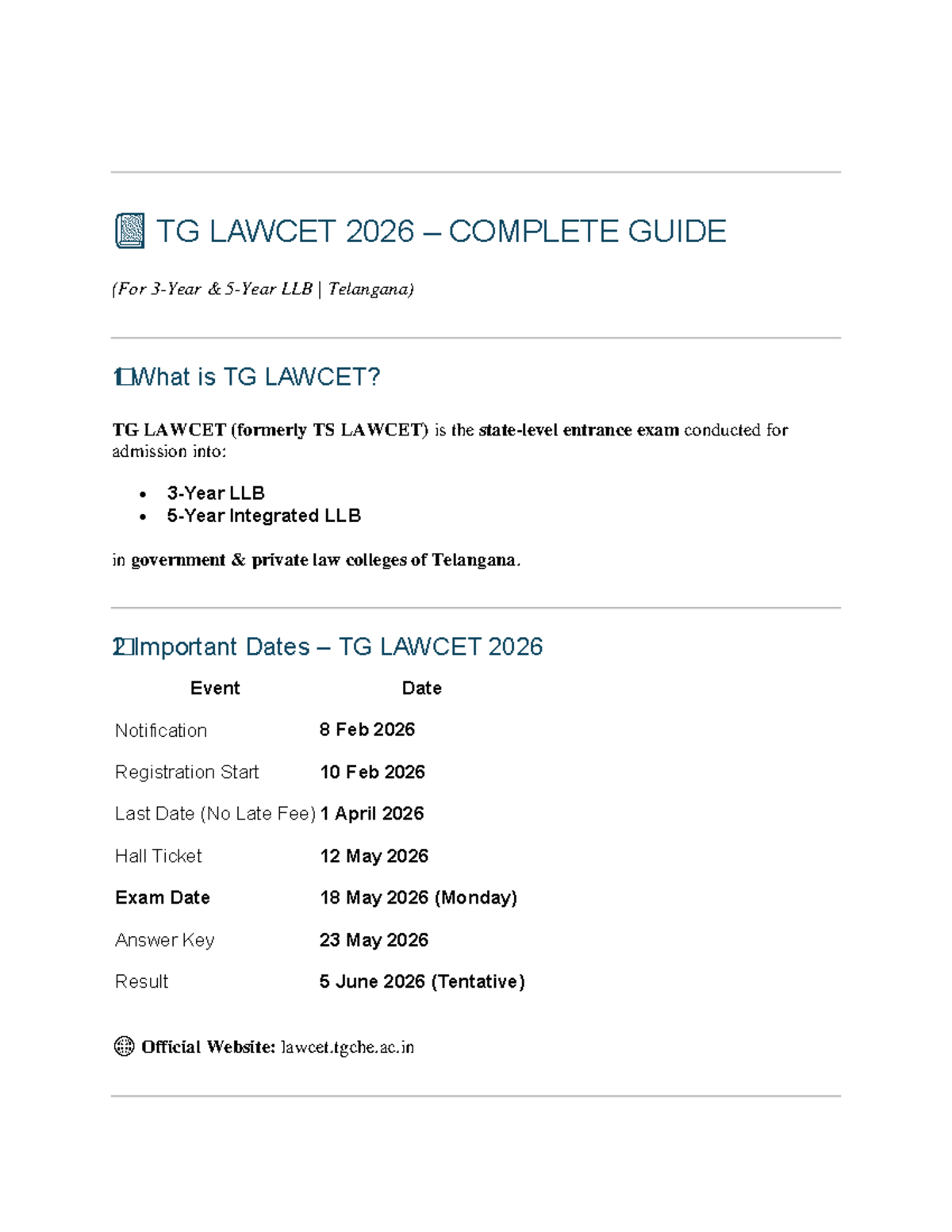 TG LAWCET 2026: Comprehensive Guide for LLB Admission in Telangana ...