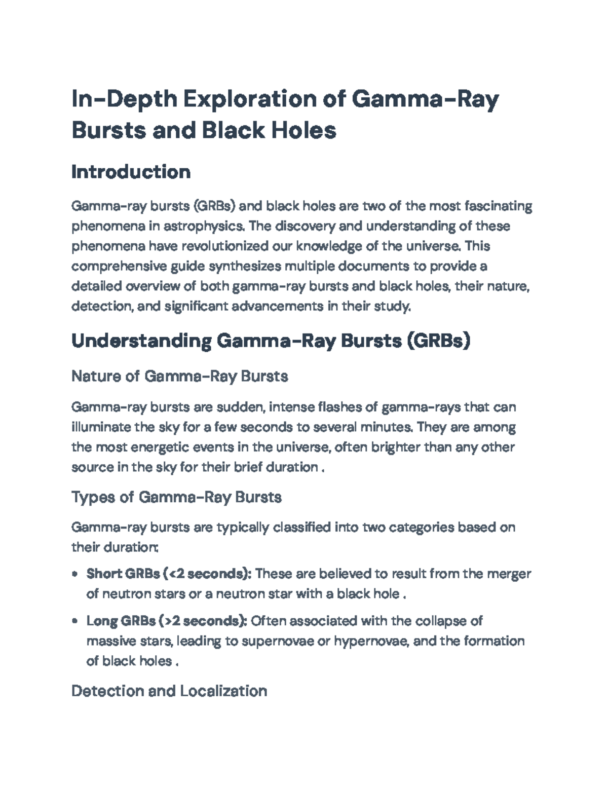 Exploring Gamma-Ray Bursts and Black Holes: A Comprehensive Overview ...