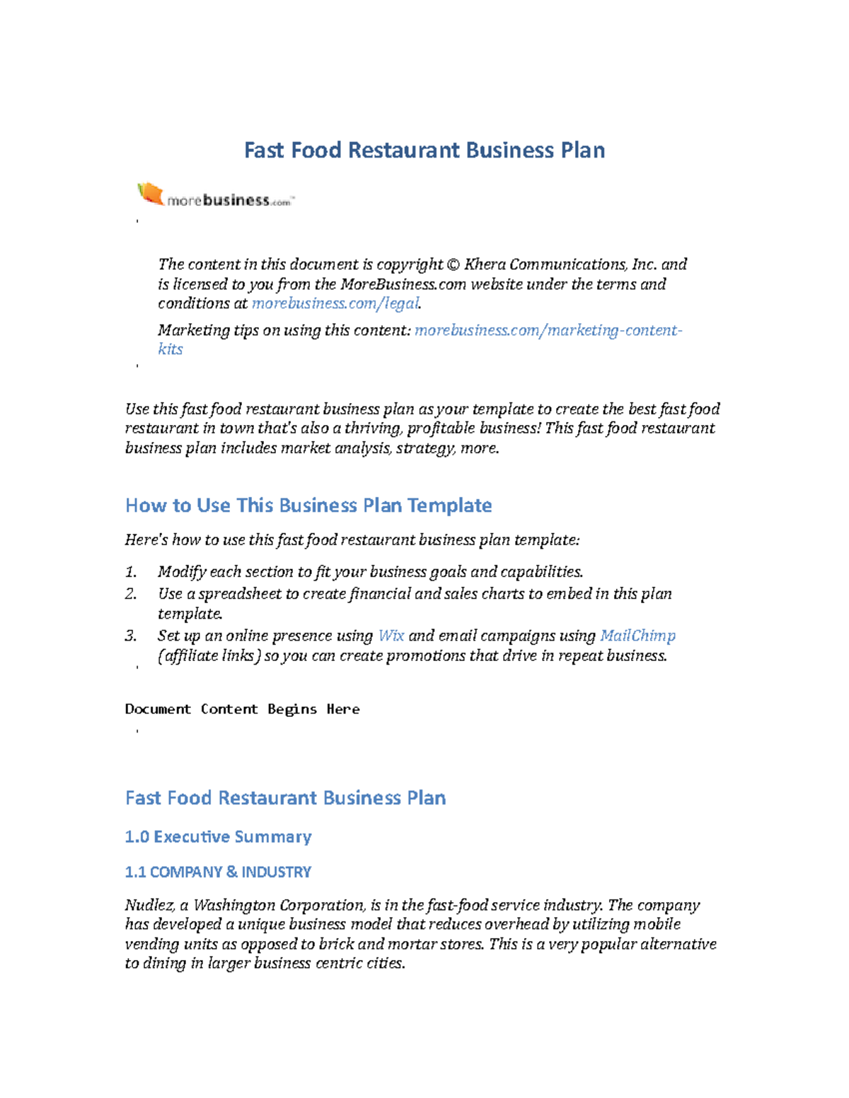Morebusiness fast food restaurant plan template - Fast Food Restaurant ...