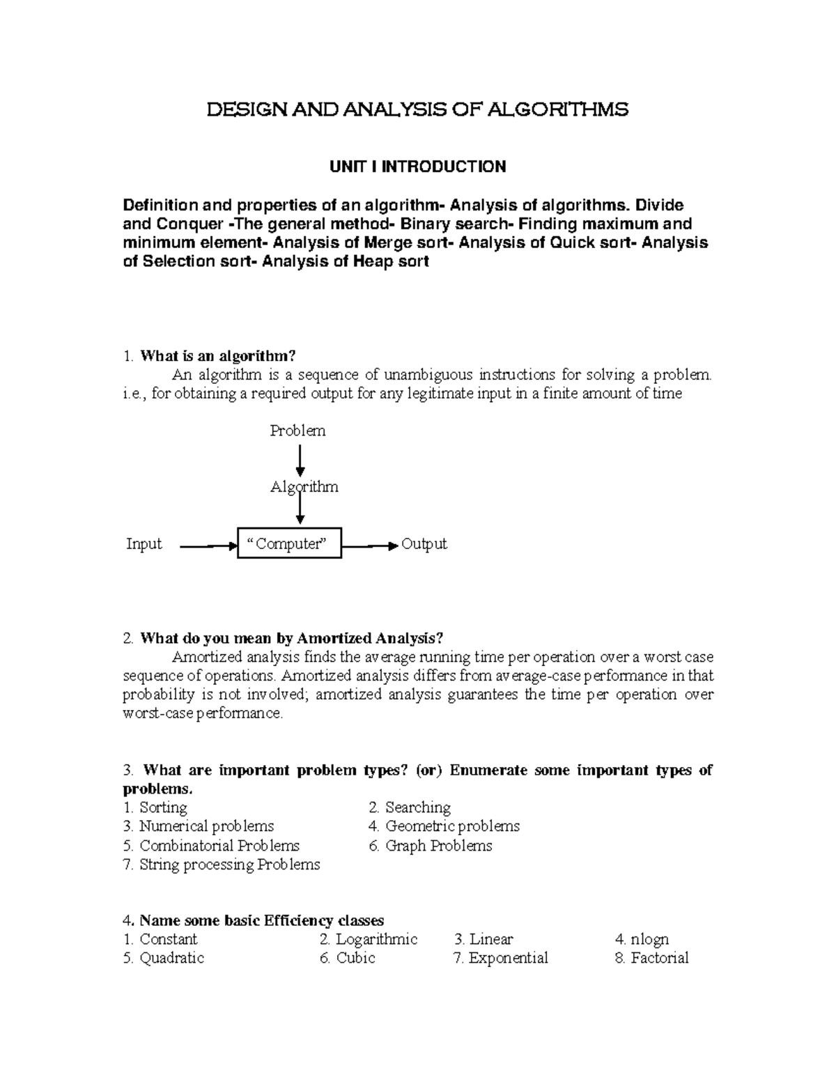 **DESIGN AND ANALYSIS OF ALGORITHMS - Course Code: CS101 - Study Notes ...