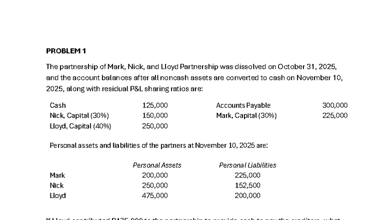 Partnership-Liquidation Assessment: Problems & Solutions - Studocu