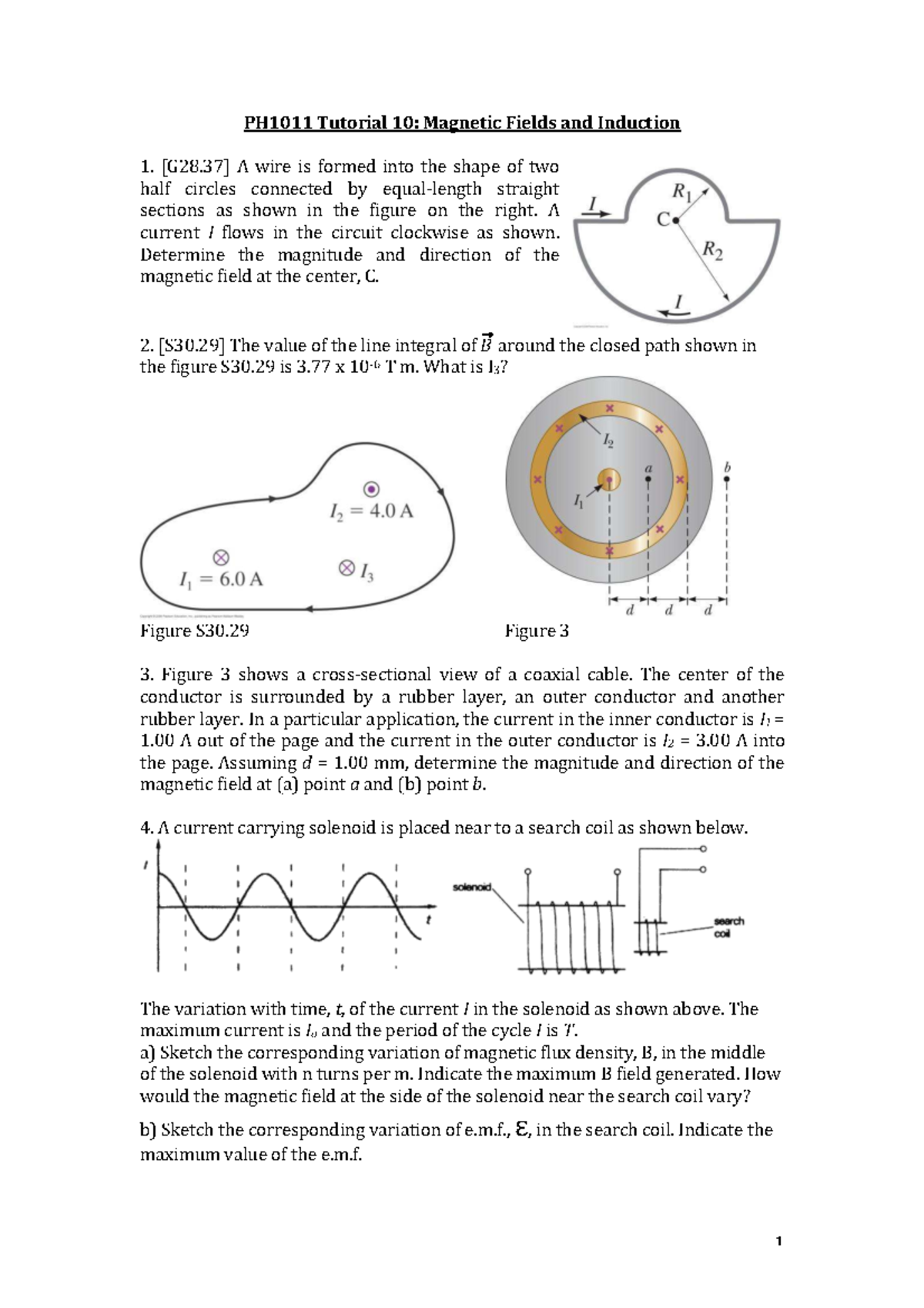 PH1011 Tutorial 10: Magnetic Fields & Induction Analysis - Studocu