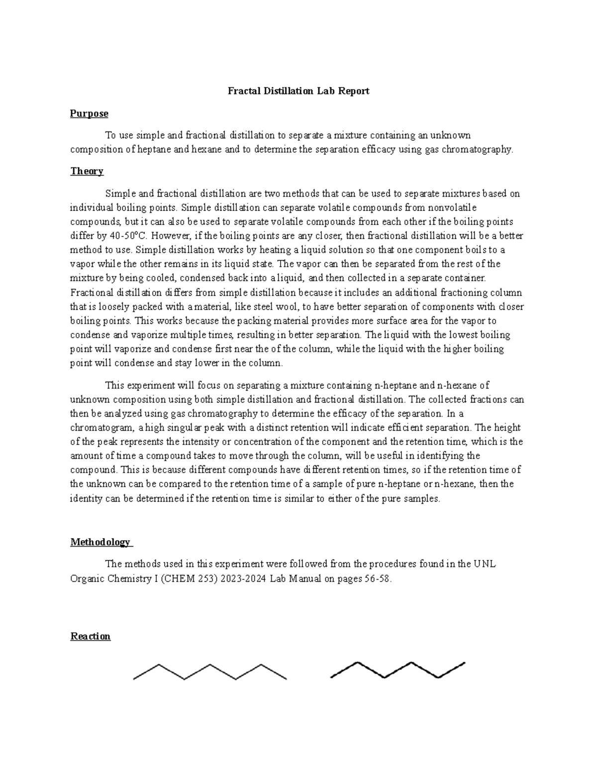 CHEM 253 Experiment 7: Fractal Distillation Lab Report - Studocu