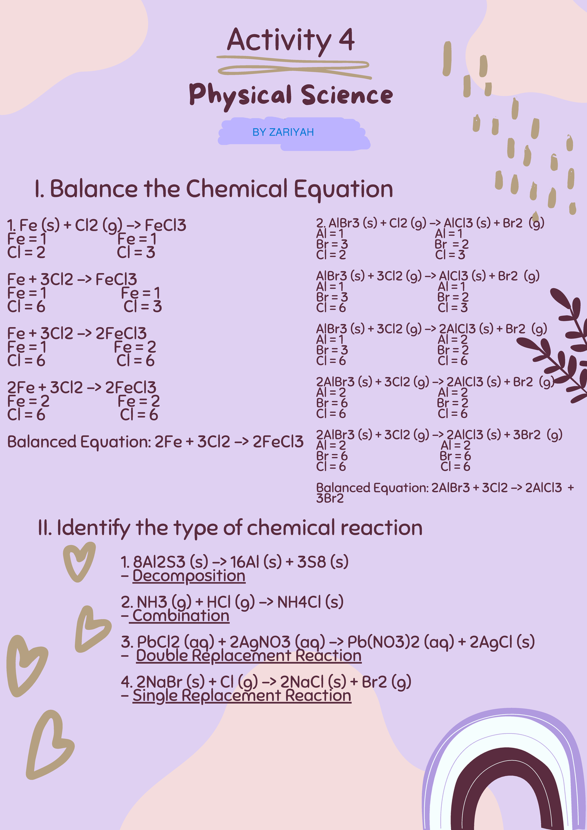 Activity 4 - Science - Physical Science I. Balance the Chemical ...