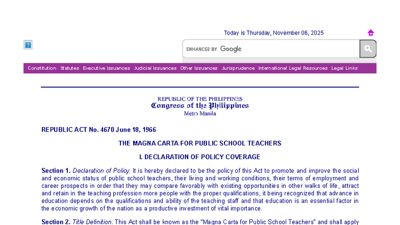 Republic Act No. 4670: The Magna Carta for Public School Teachers ...
