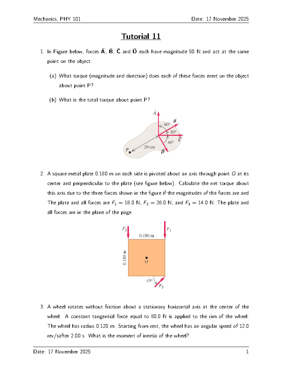 Tutorial 11 Questions - Mechanics, PHY 101 - Studocu