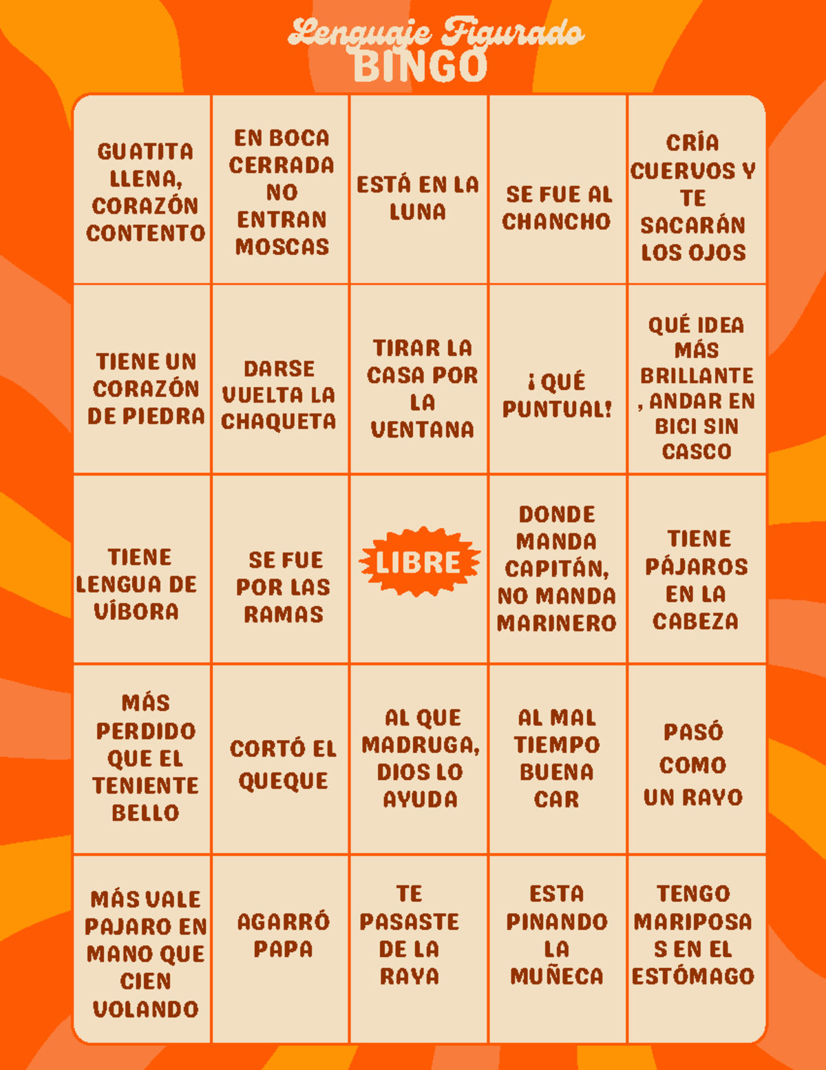 Bingo de Lenguaje Figurado: Frases y Refranes Creativos - Studocu