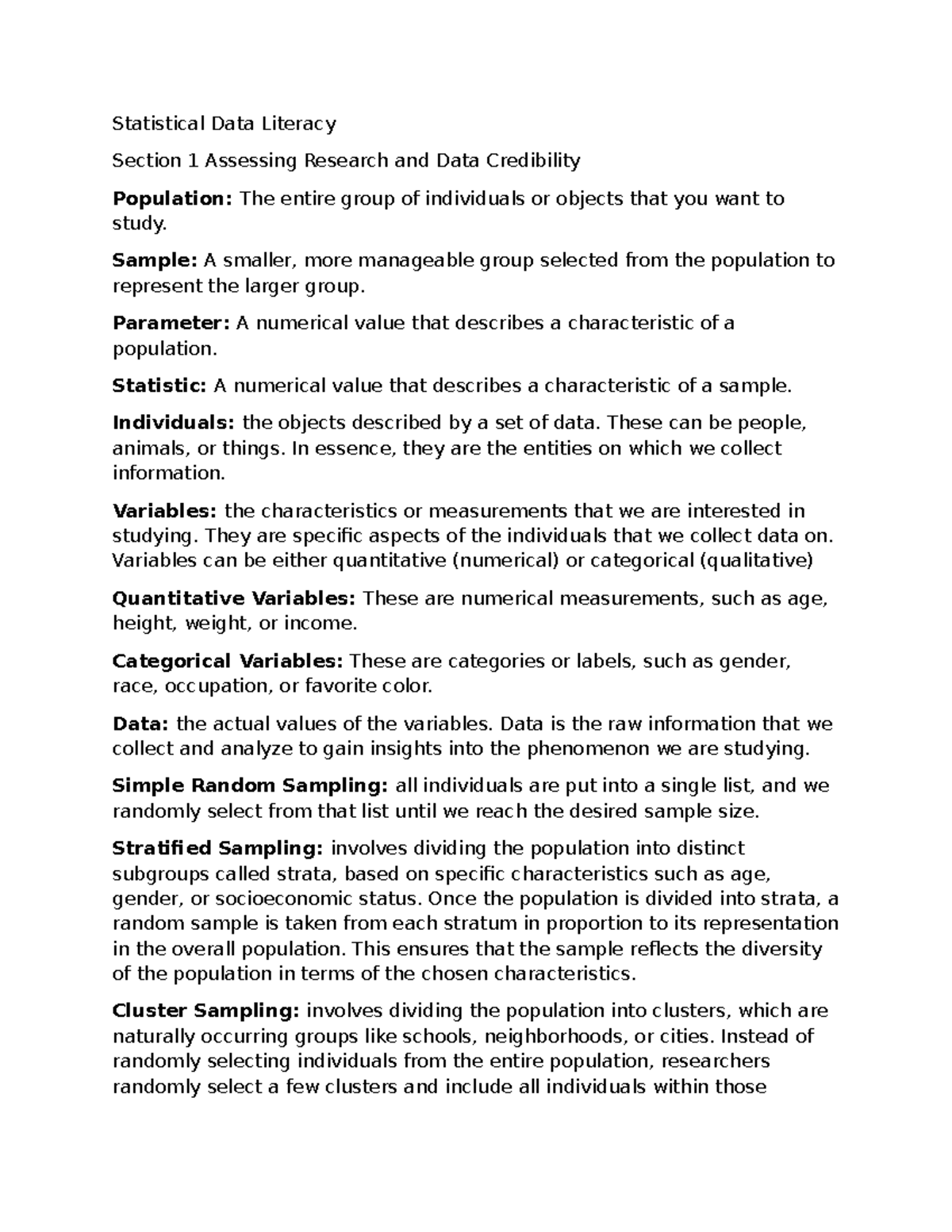 Statistical Data Literacy: Assessing Research & Data Credibility - Studocu