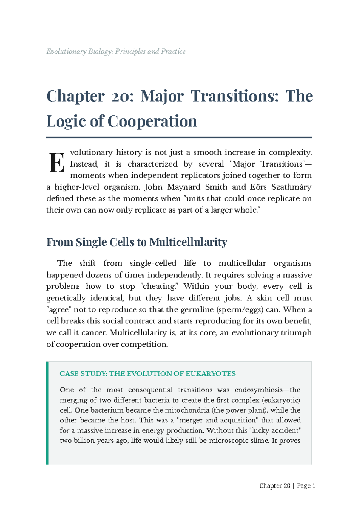 Evolutionary Biology (BIO 101): Chapter 20 - Major Transitions in ...