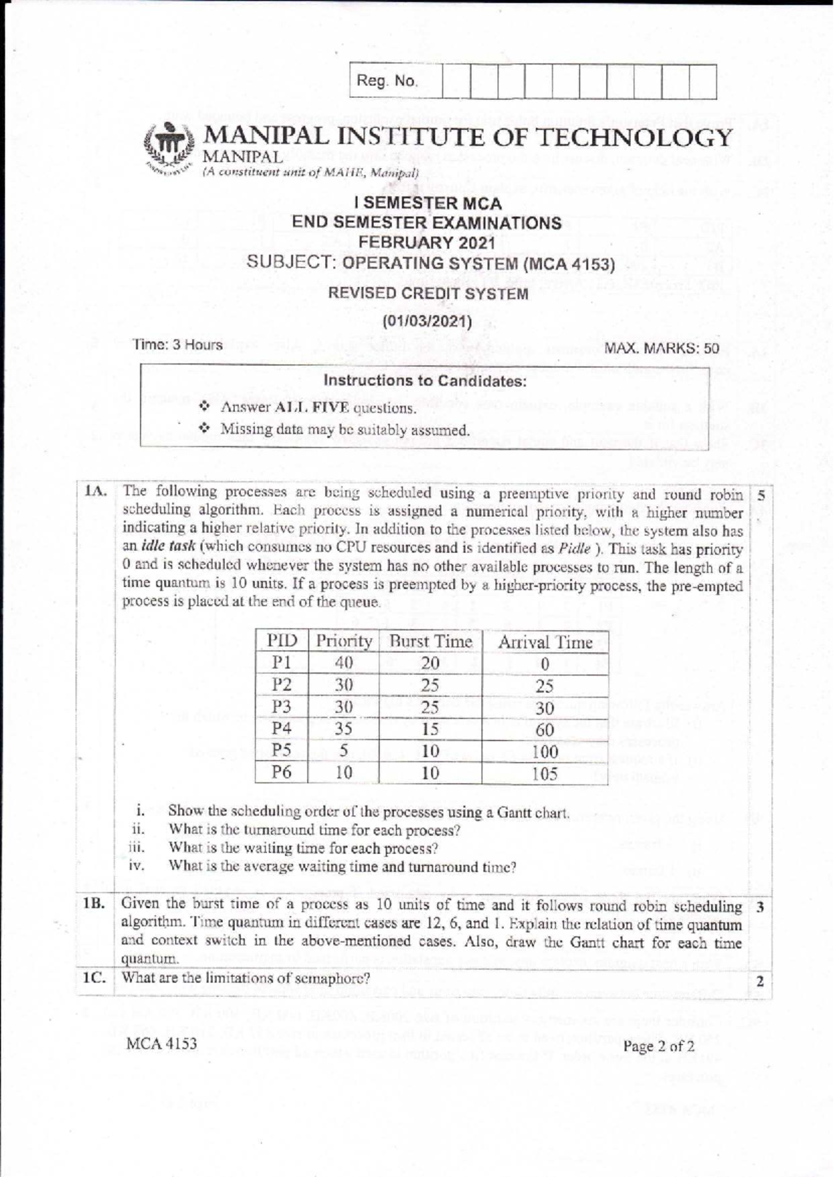 Operating System Exam Notes (MCA 4153) - Feb 2021 - Studocu