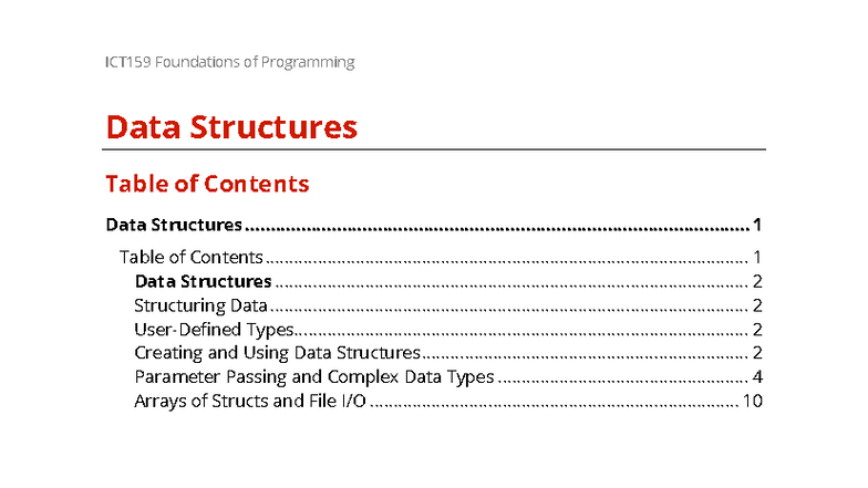 ICT159 Data Structures - Lecture Notes and Overview - Studocu