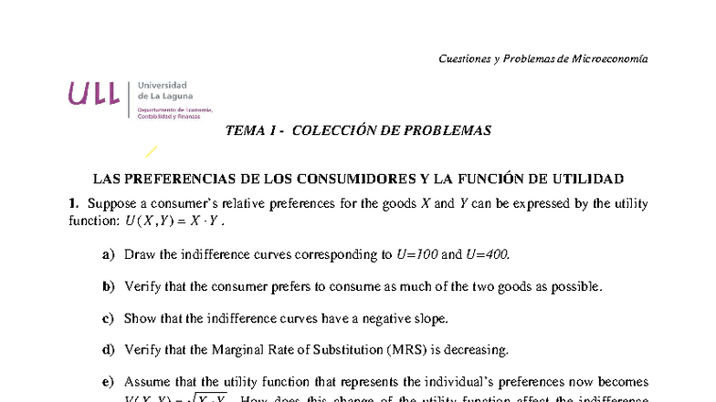 Colección de Problemas de Microeconomía TEMA 1 - Micro ADE 2023-2024 ...