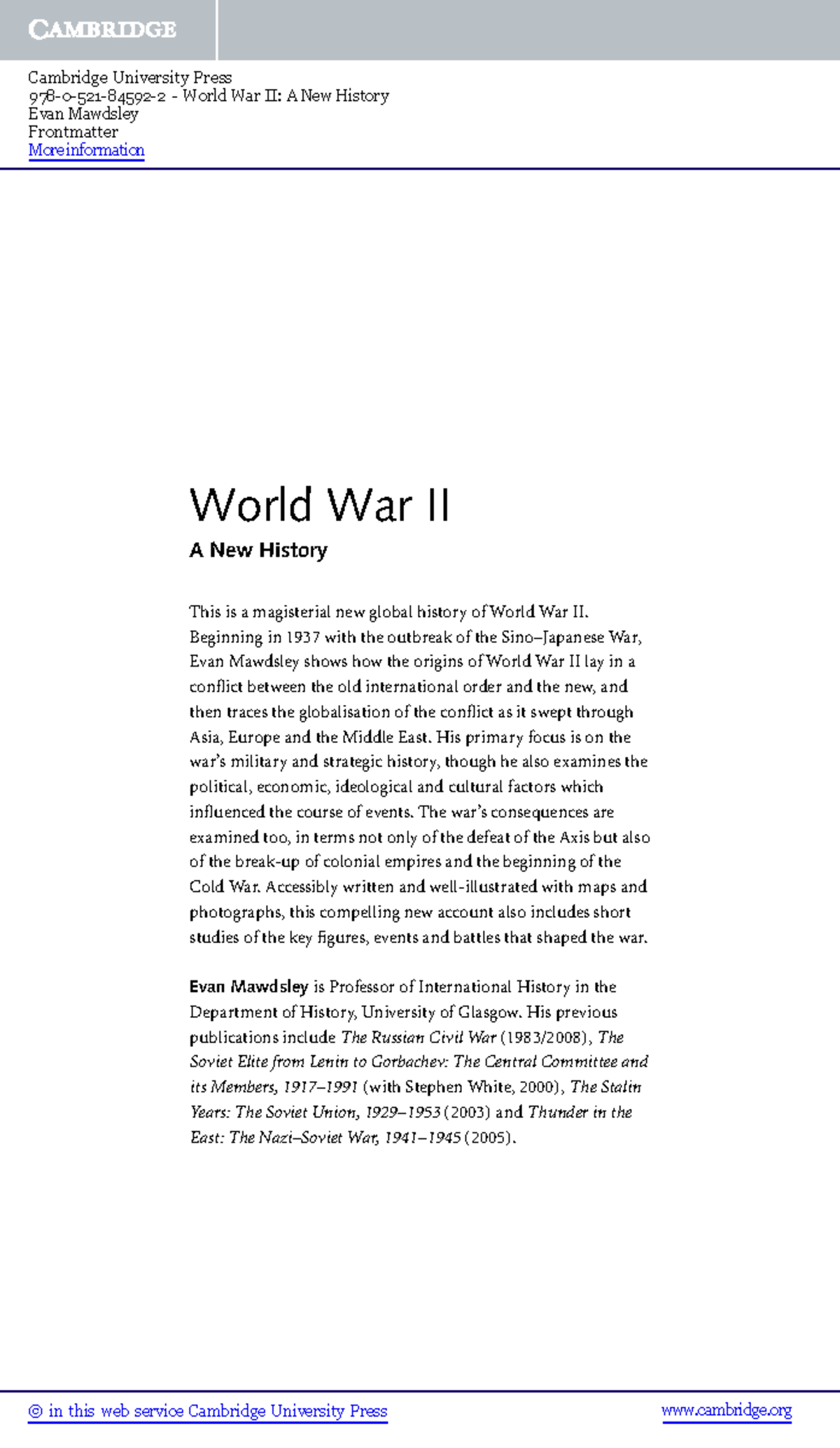World War II: A New History - Studocu