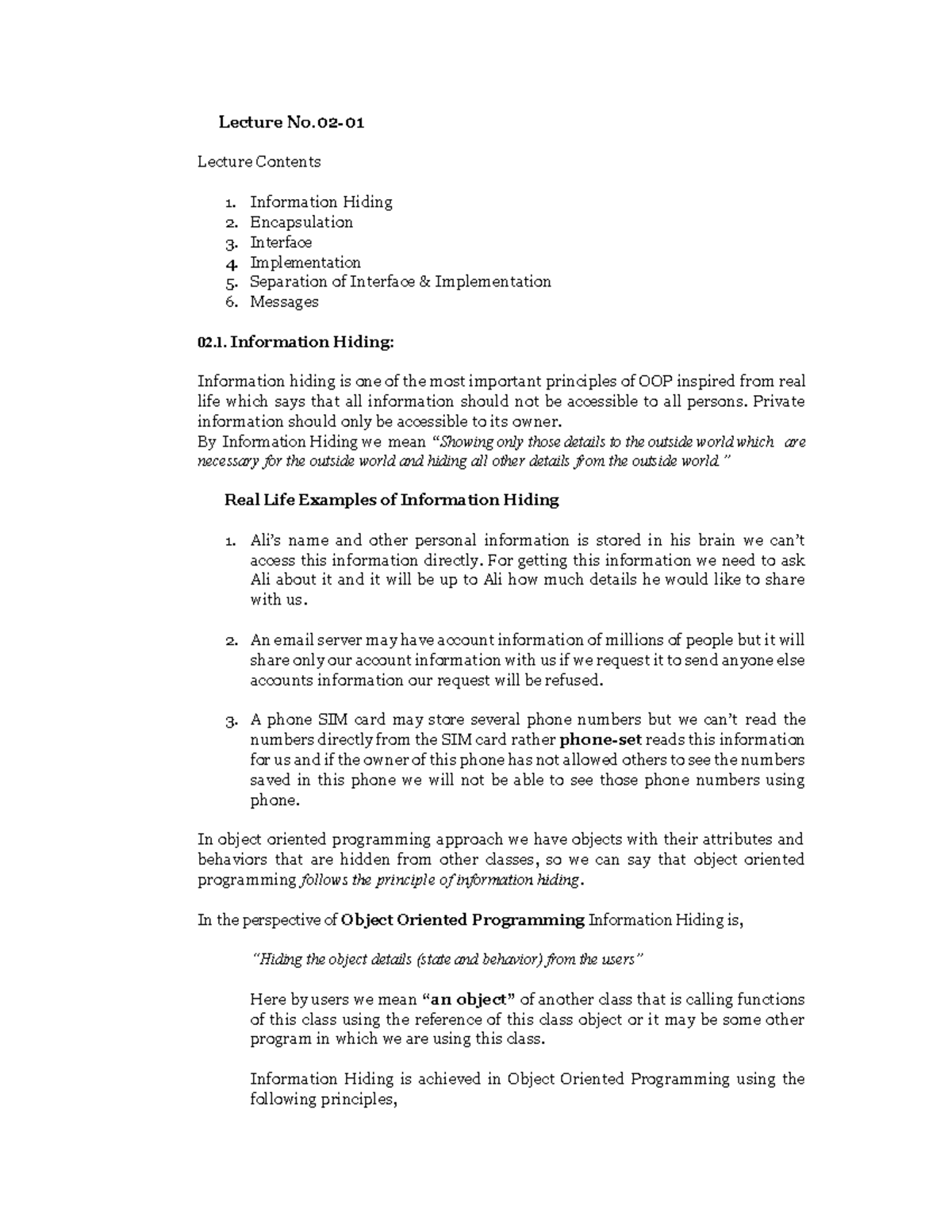 Lecture 2-1: Principles of OOP - Information Hiding & Encapsulation ...