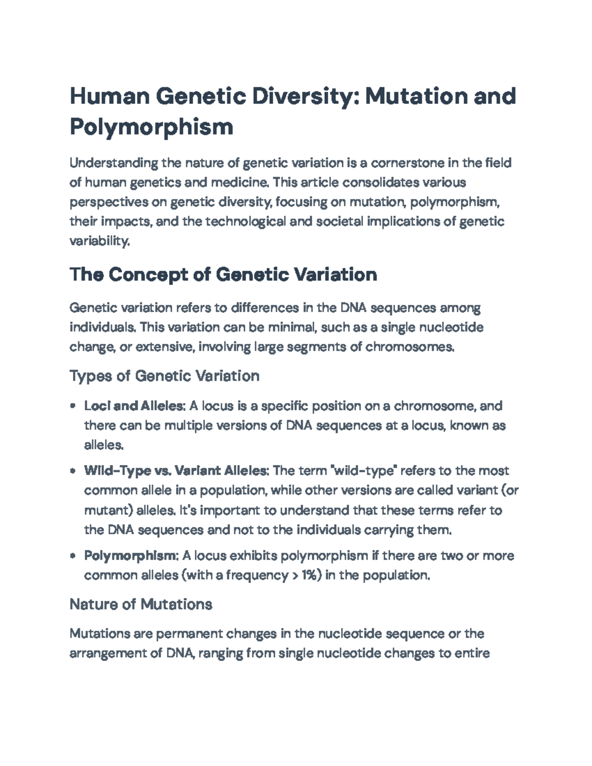 Human Genetic Diversity: Mutation and Polymorphism Overview - Human ...