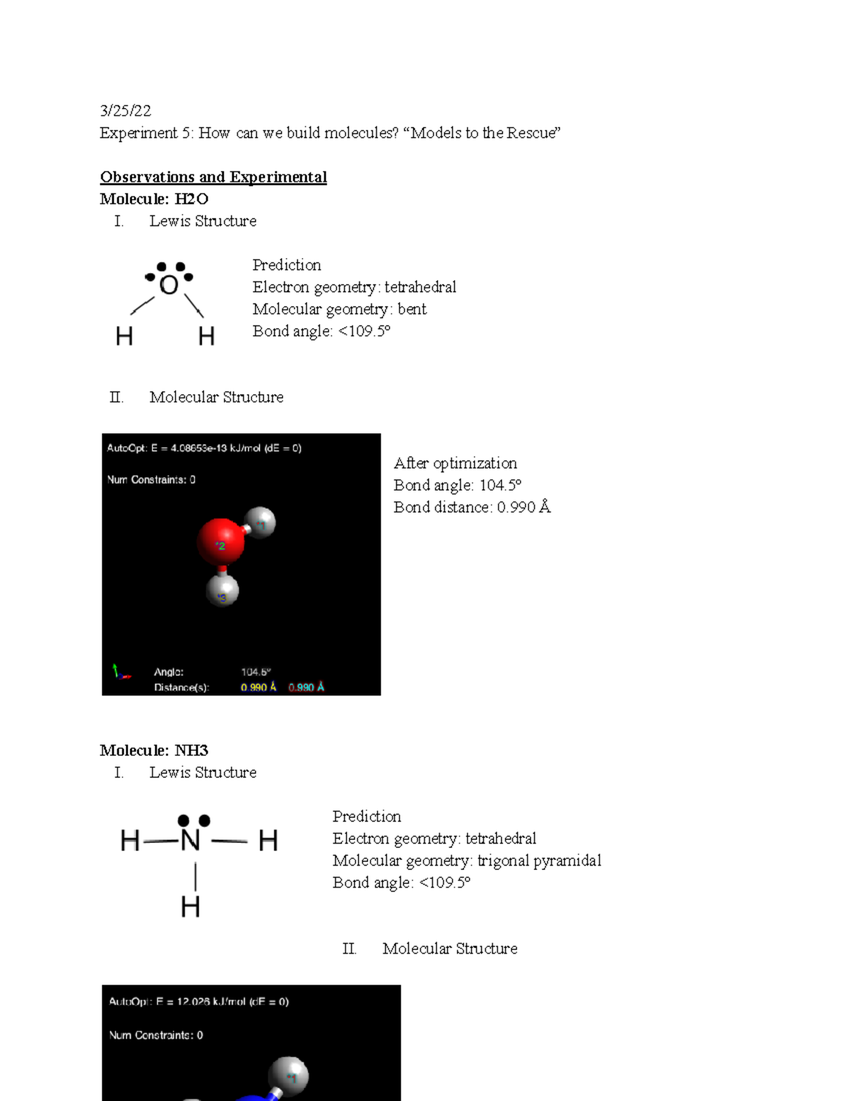 Experiment 5: How can we build molecules? “Models to the Rescue” - 3/25/ Experiment 5: How can ...