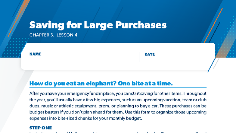 Chapter 3, Lesson 4: Activity on Saving for Major Purchases - Studocu