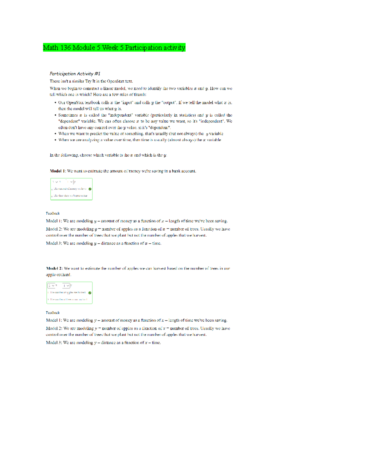 Mat136 Module 5 Week 5 Participation Activity Notes - Studocu