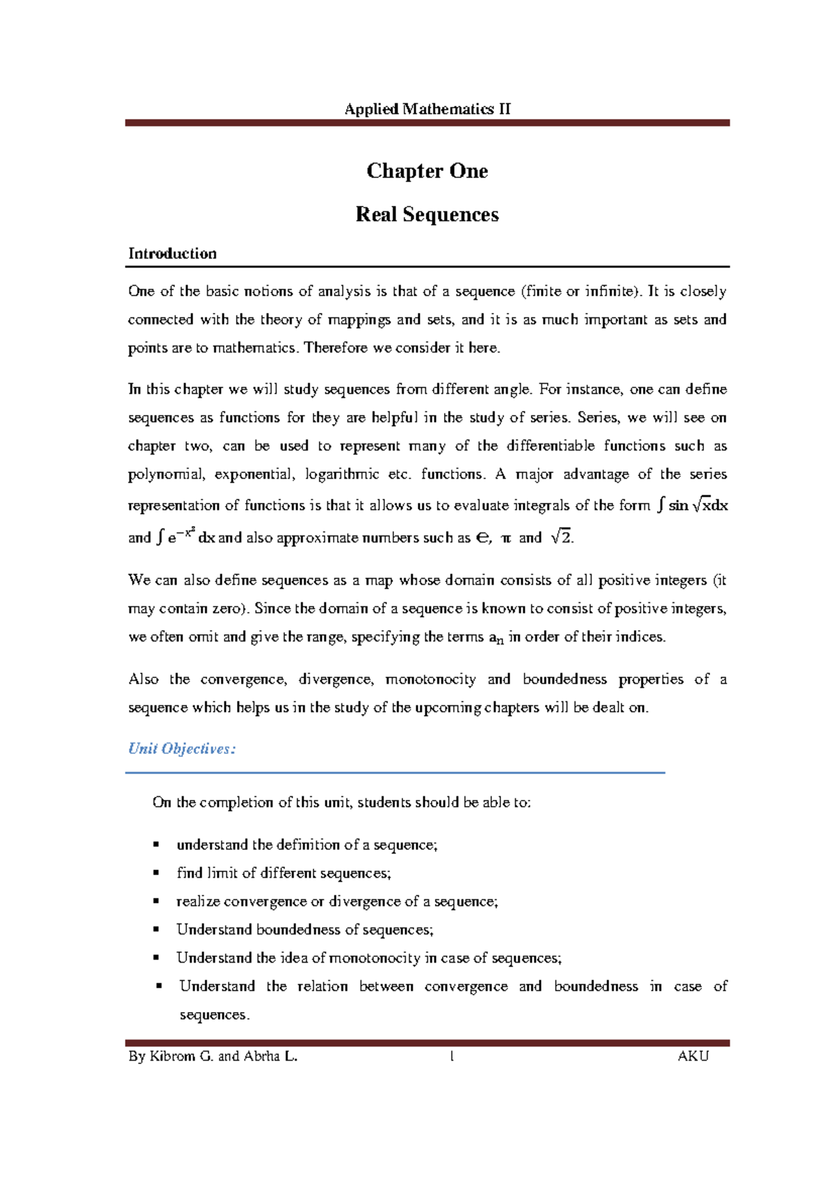 Applied Maths II: Real Sequences and Their Convergence Properties - Studocu