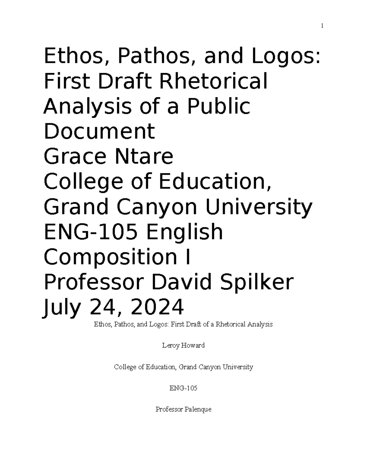 Ethos - igu - 1 Ethos, Pathos, and Logos: First Draft Rhetorical ...