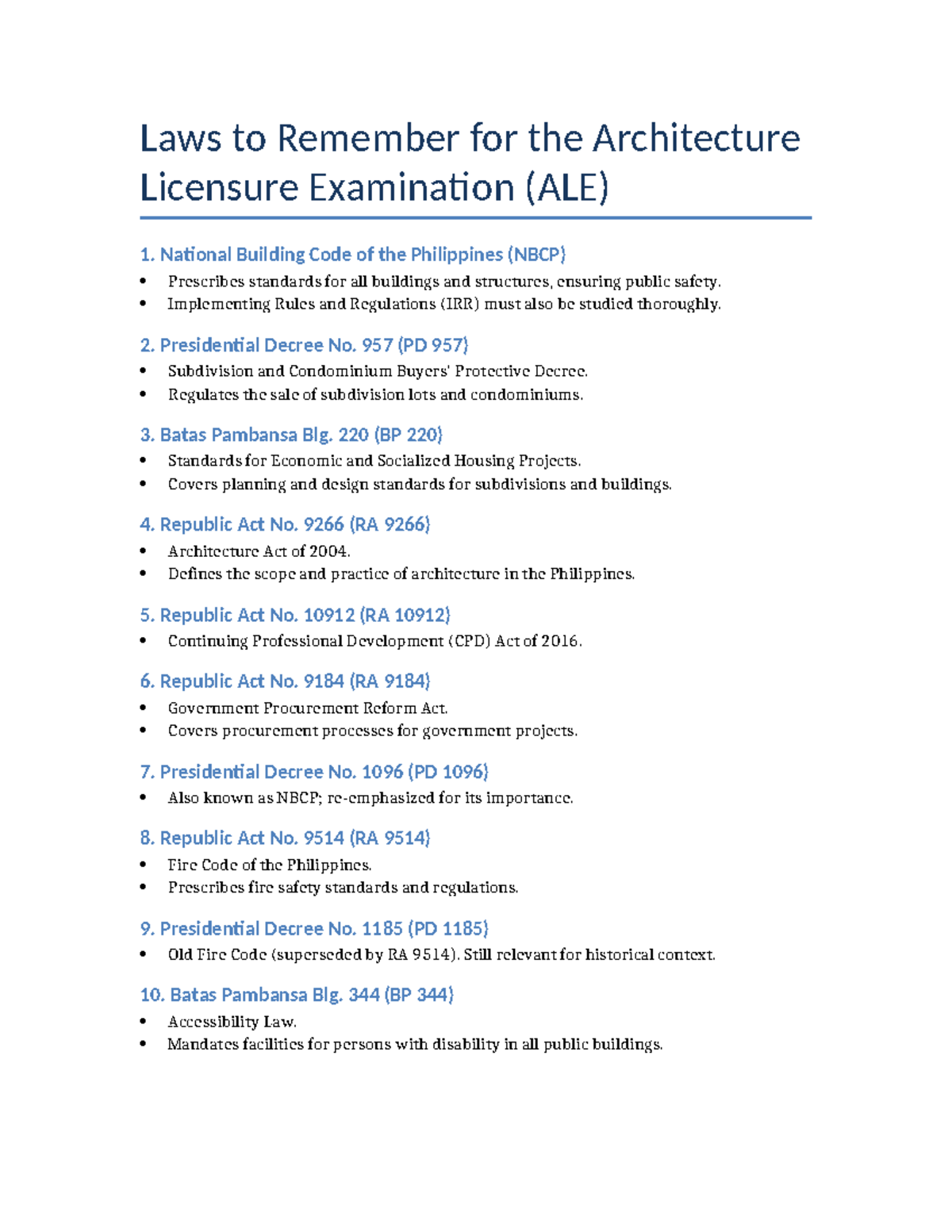ALE Laws Reviewer: Key Regulations for Architecture Licensure Exam ...