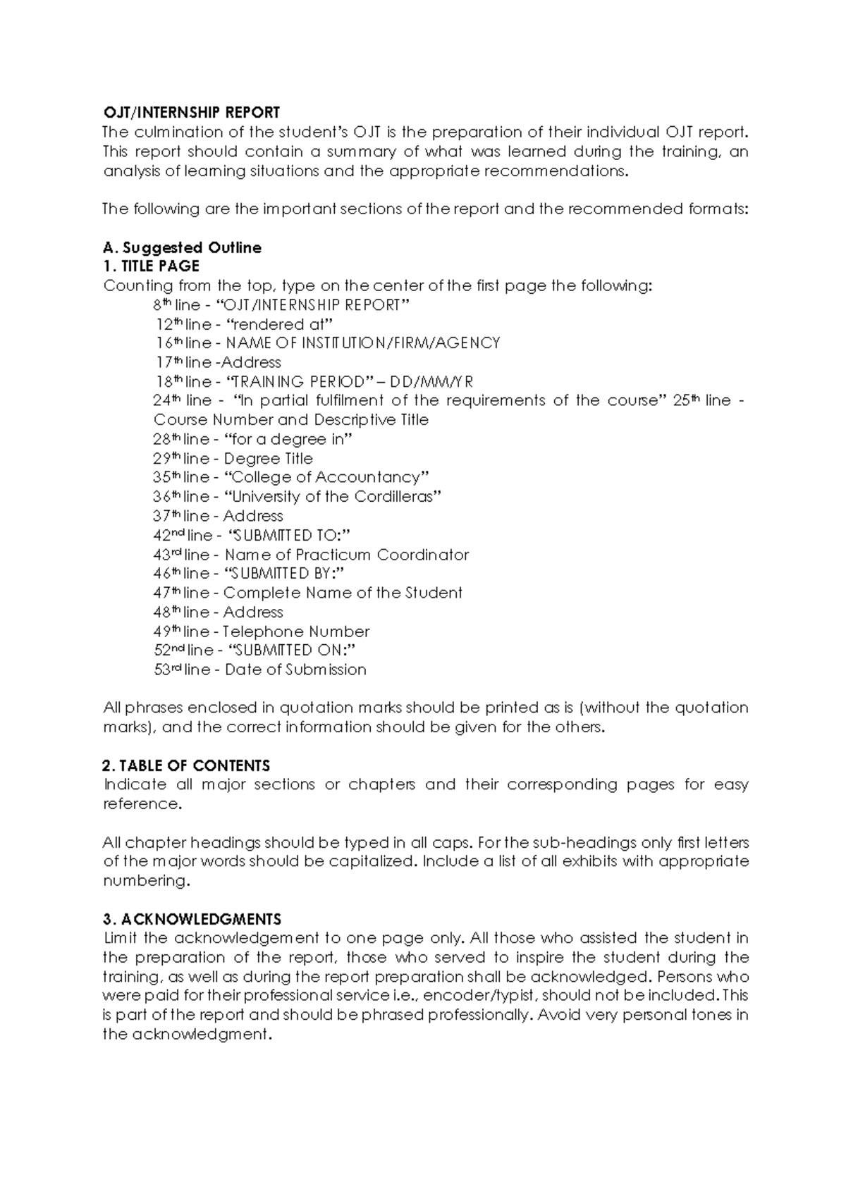 OJT/Internship Report Guidelines for Accountancy Students - Studocu