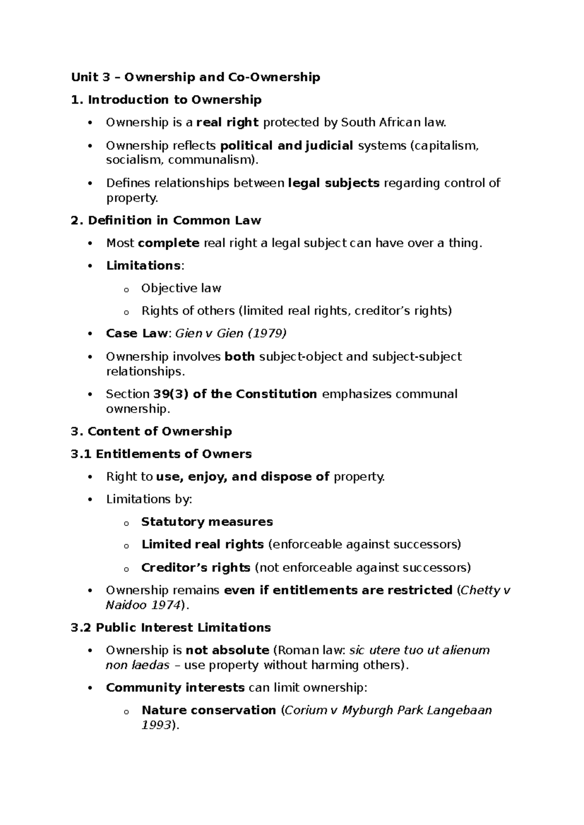 Unit 3 summarised - helpful - Unit 3 – Ownership and Co-Ownership 1 ...