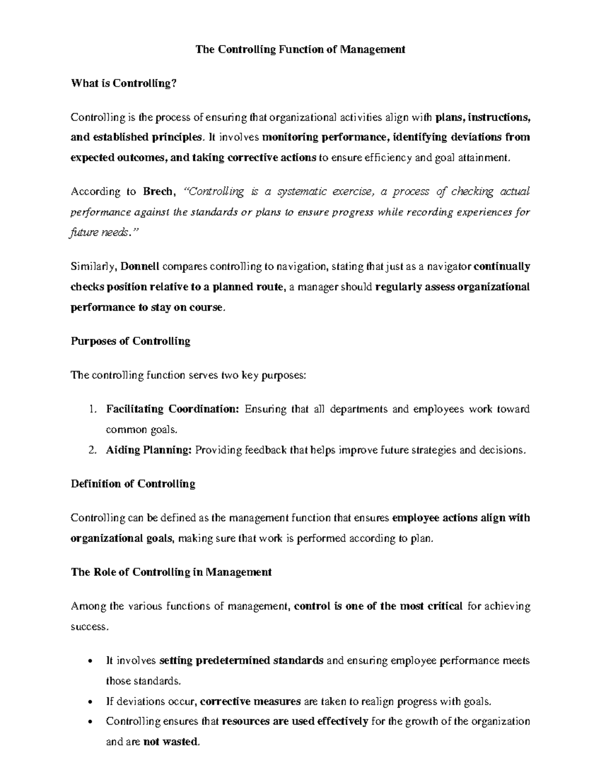 The Controlling Function of Management-1 - It involves monitoring ...