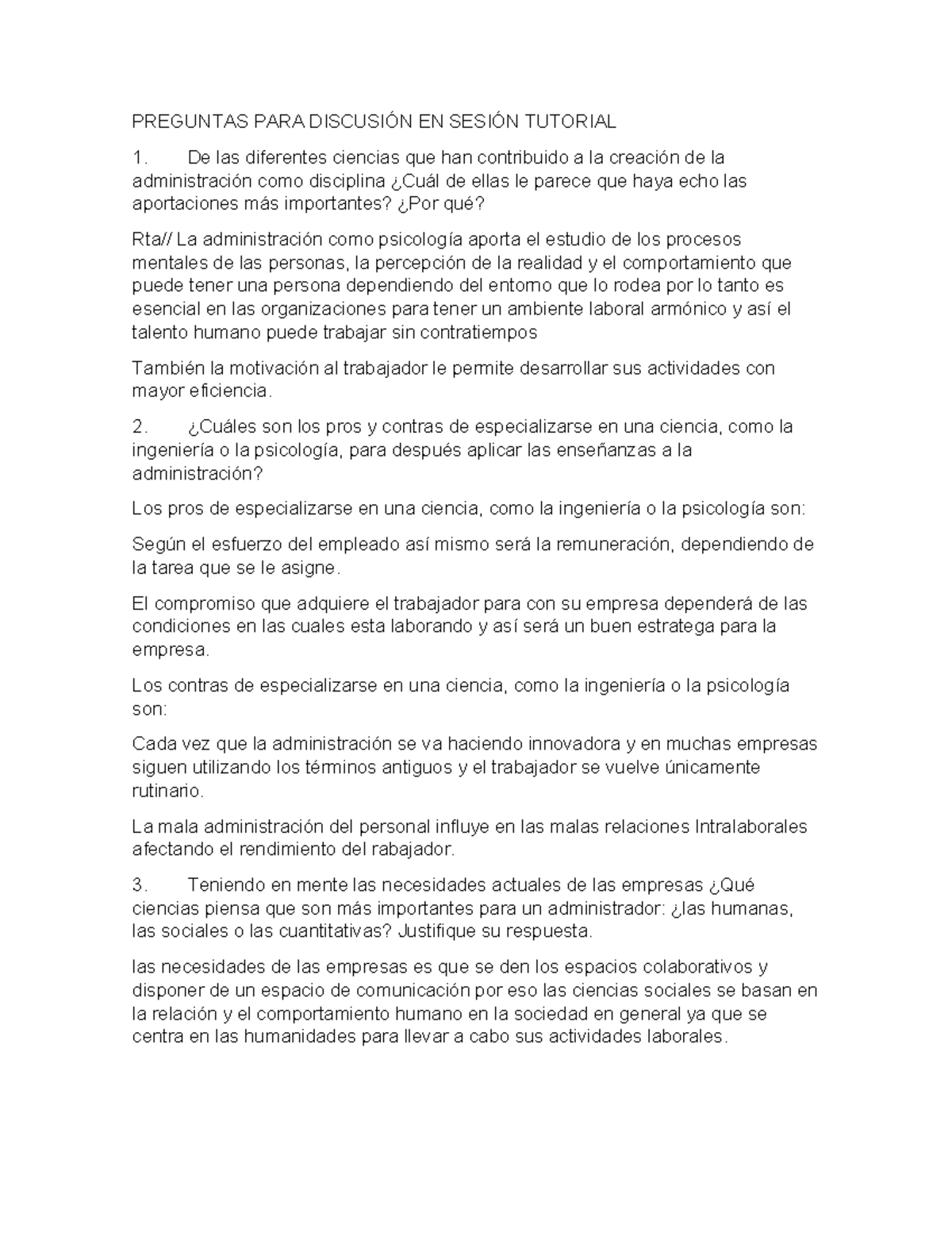 Preguntaspreguntas - PREGUNTAS PARA DISCUSIÓN EN SESIÓN TUTORIAL De las ...