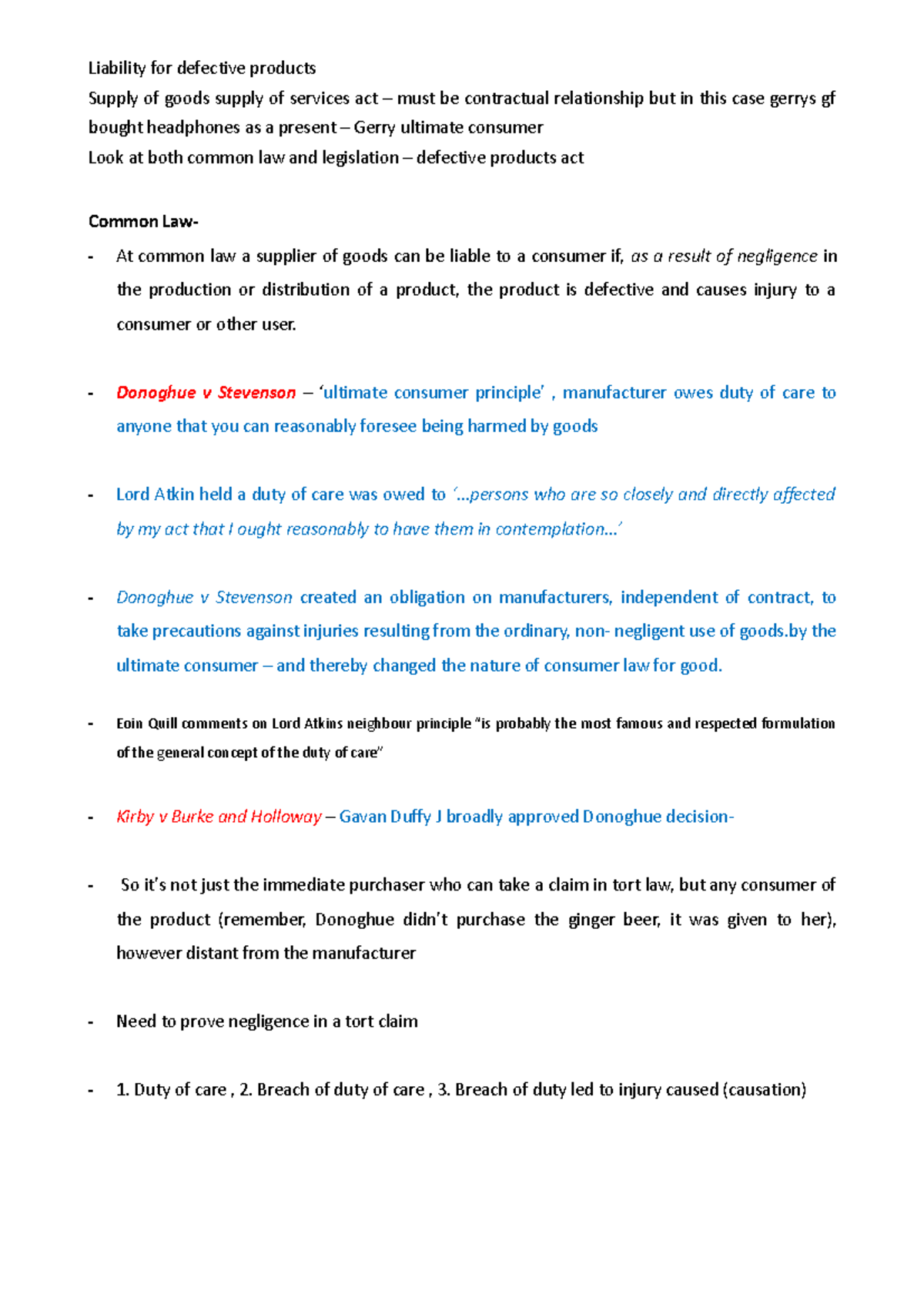 Product Liability Exam Prep Notes: Common Law & Legislation Insights ...