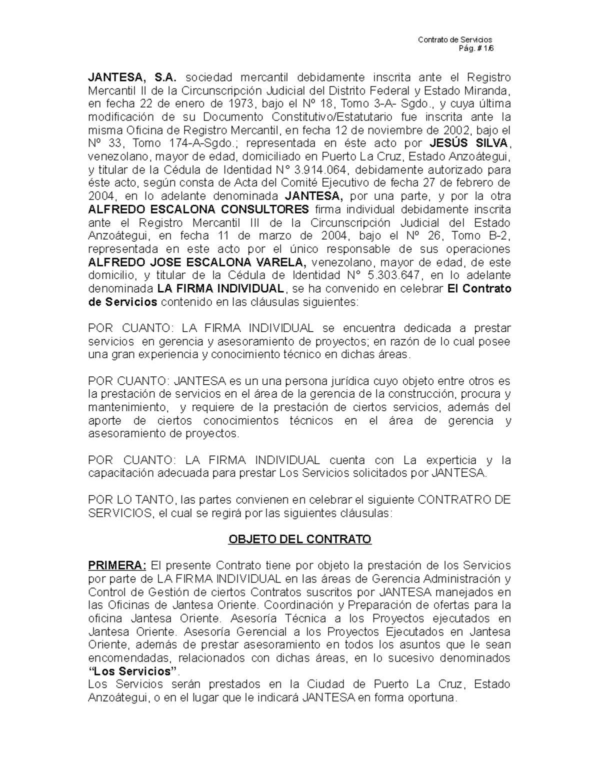 Modelo de Contrato - Servicios Personales JANTESA y Firma Individual ...