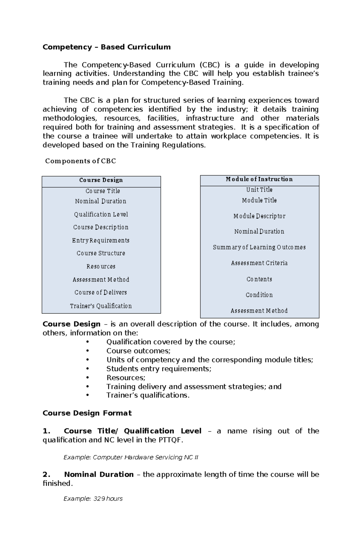 CBC Course Design and Competency Framework Overview - Studocu