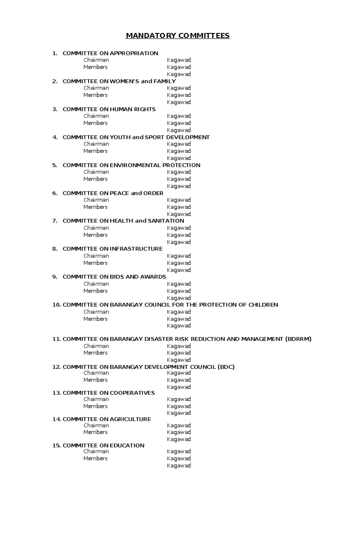 Barangay Mandatory Committees Overview and Responsibilities - Studocu