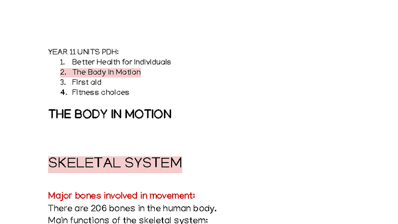 The Body in Motion - PDHPE 11 Final Exam Study Notes - Studocu
