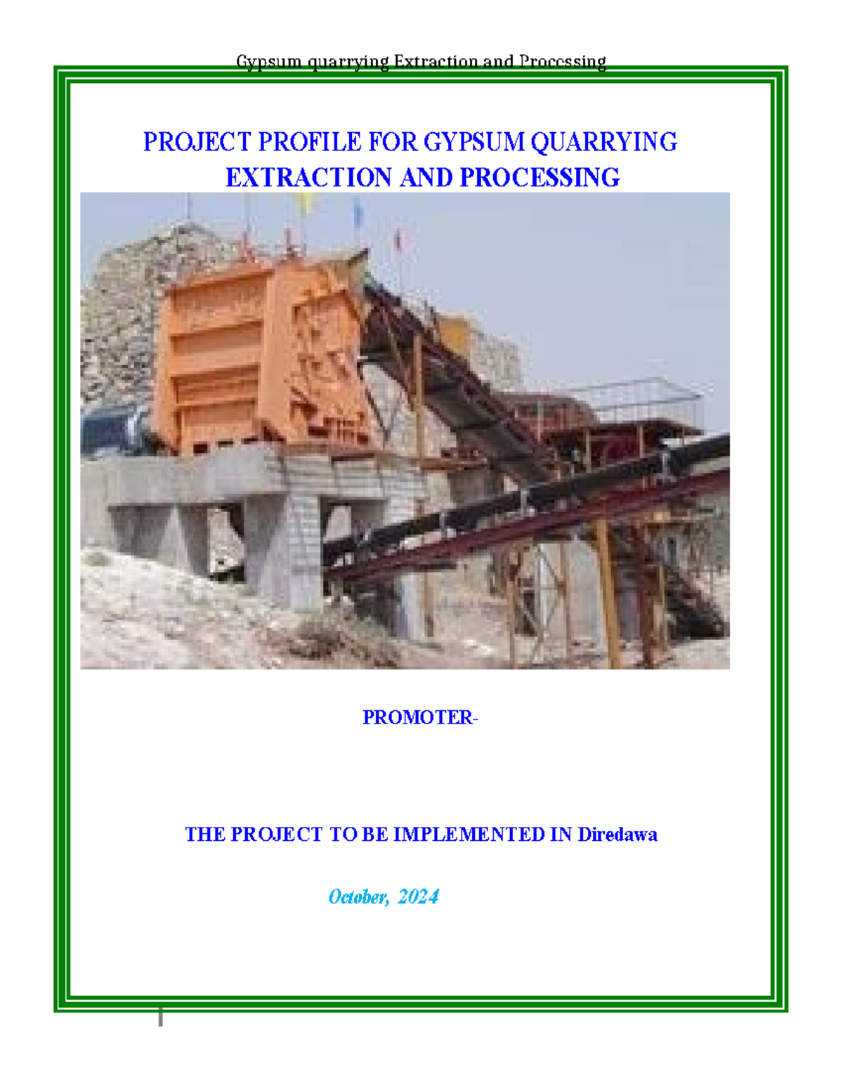 Gypsum Quarrying & Processing Project Profile - Final Report - Studocu