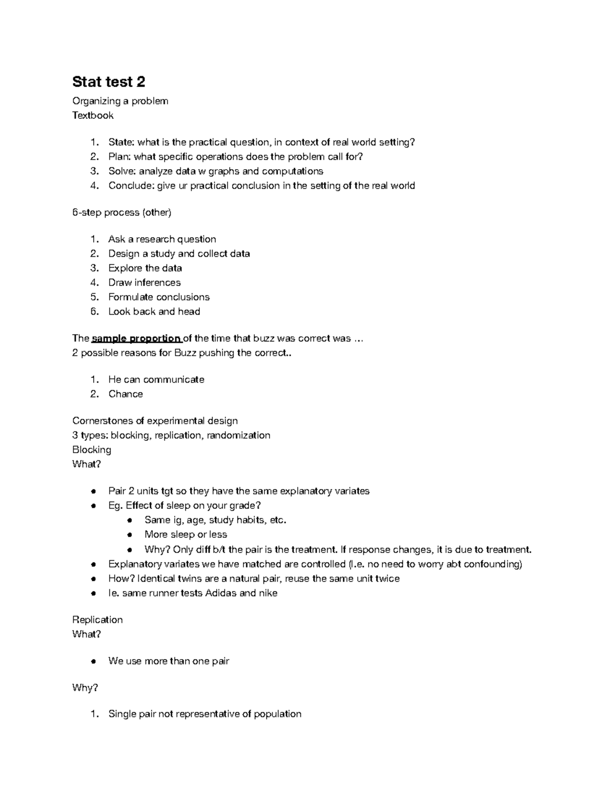 Stat 202 test 2 - notes for the second term test - Stat test 2 ...