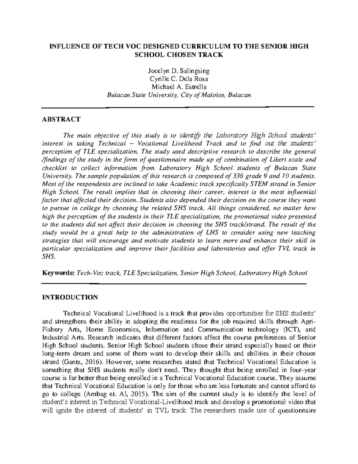 Influence of Tech-Voc Curriculum on SHS Track Choices (RESEARCH) - Studocu
