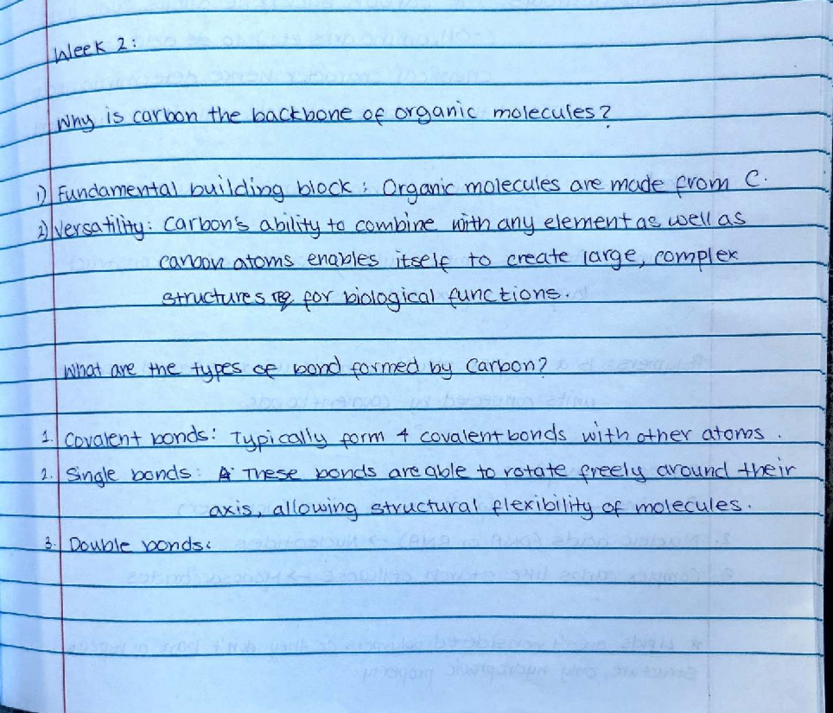 WEEK 2 BIO: The Role of Carbon in Organic Molecules and Macromolecules ...