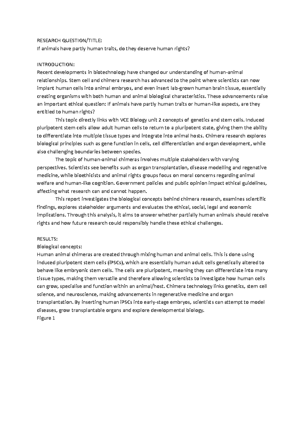 VCE Biology Unit 2: Bioethics of Human-Animal Chimeras - Studocu
