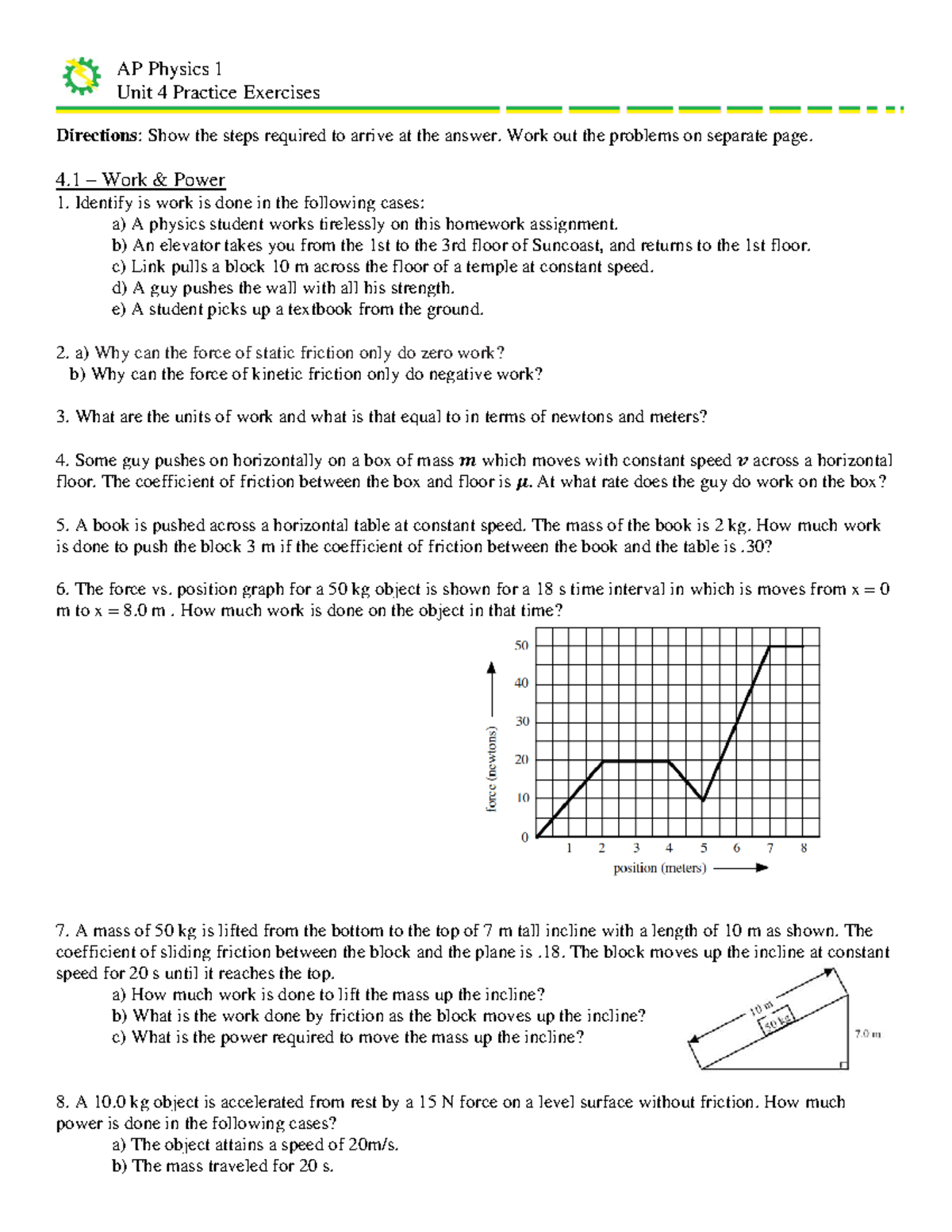 AP Physics 1 Unit 4 Practice Problems and Solutions - Studocu