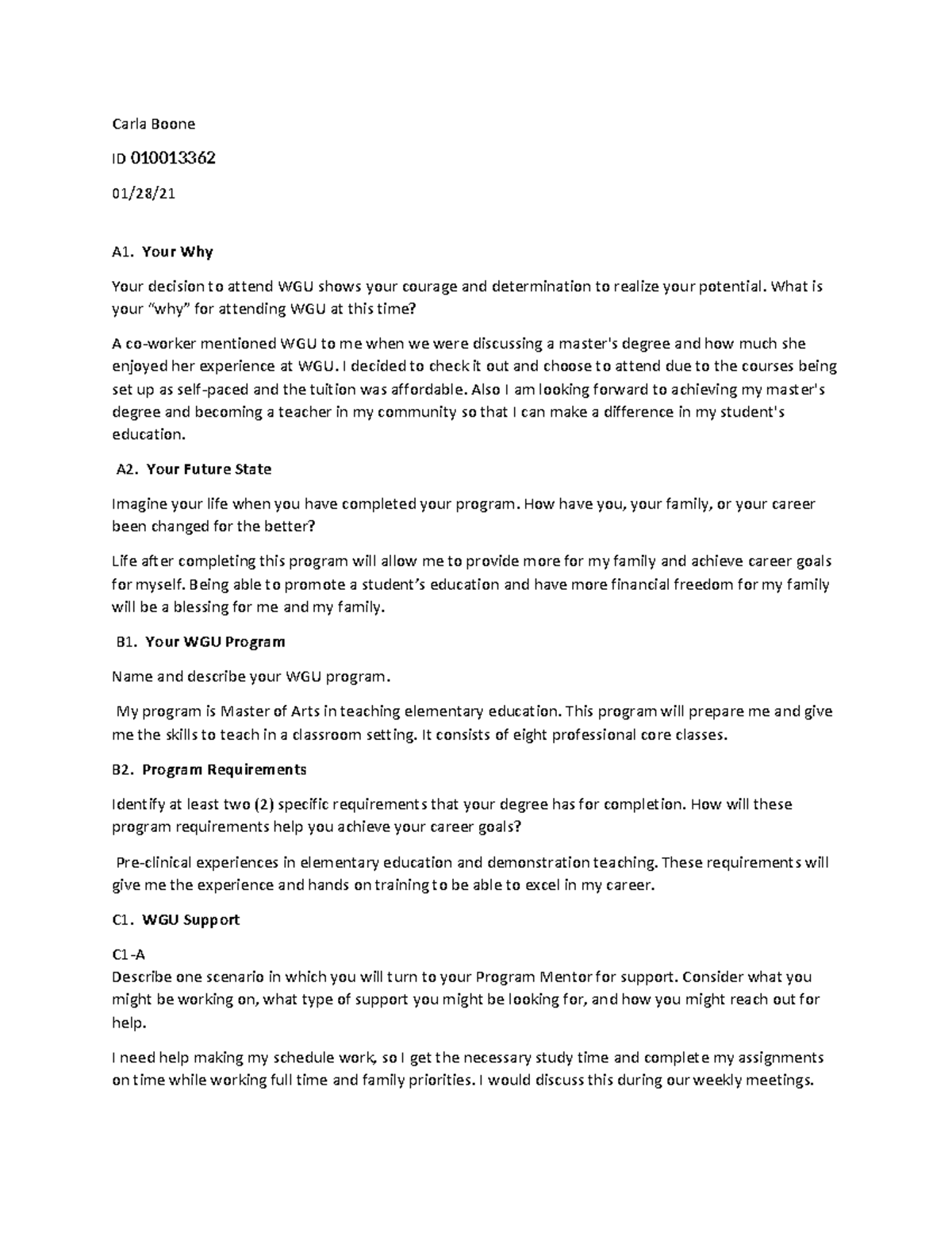 WGU GOM4 Orientation Questionnaire Response and Reflections - Studocu