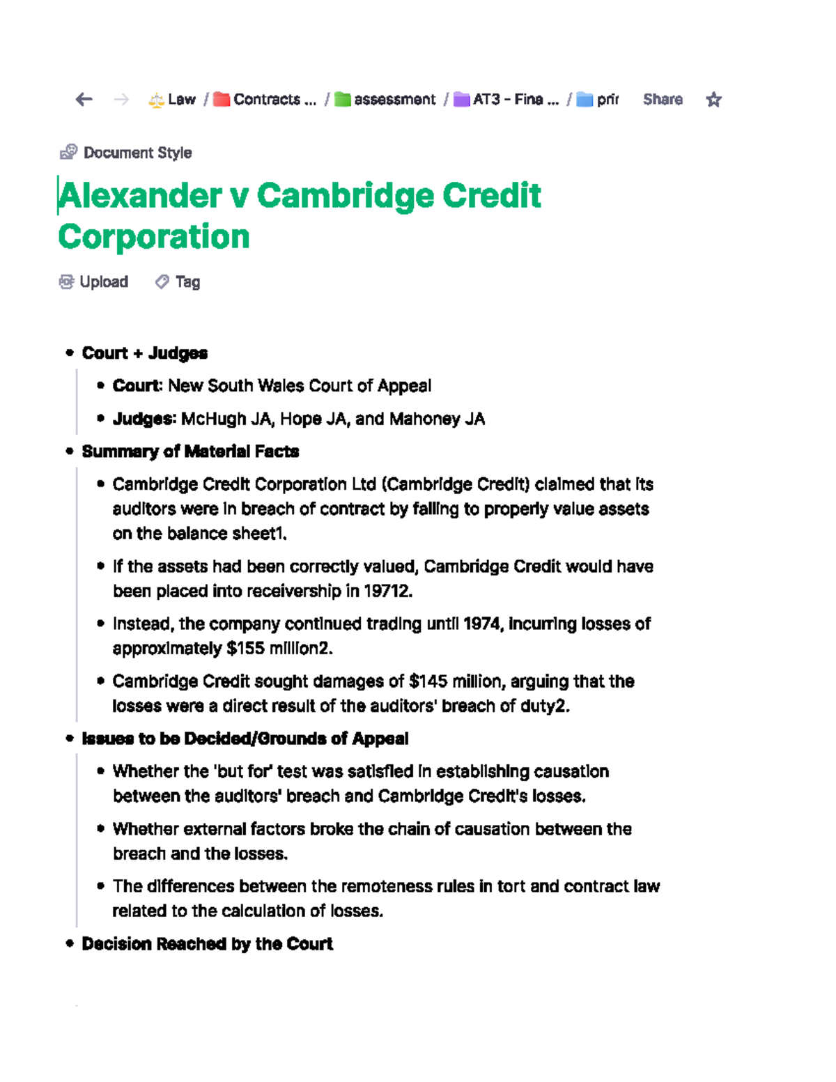 Alexander v Cambridge Credit Corp Ltd (1987) Case Study: Causation ...