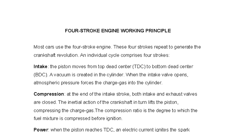 ENG 101: Engine Working Principle and Four-Stroke Cycle - Studocu