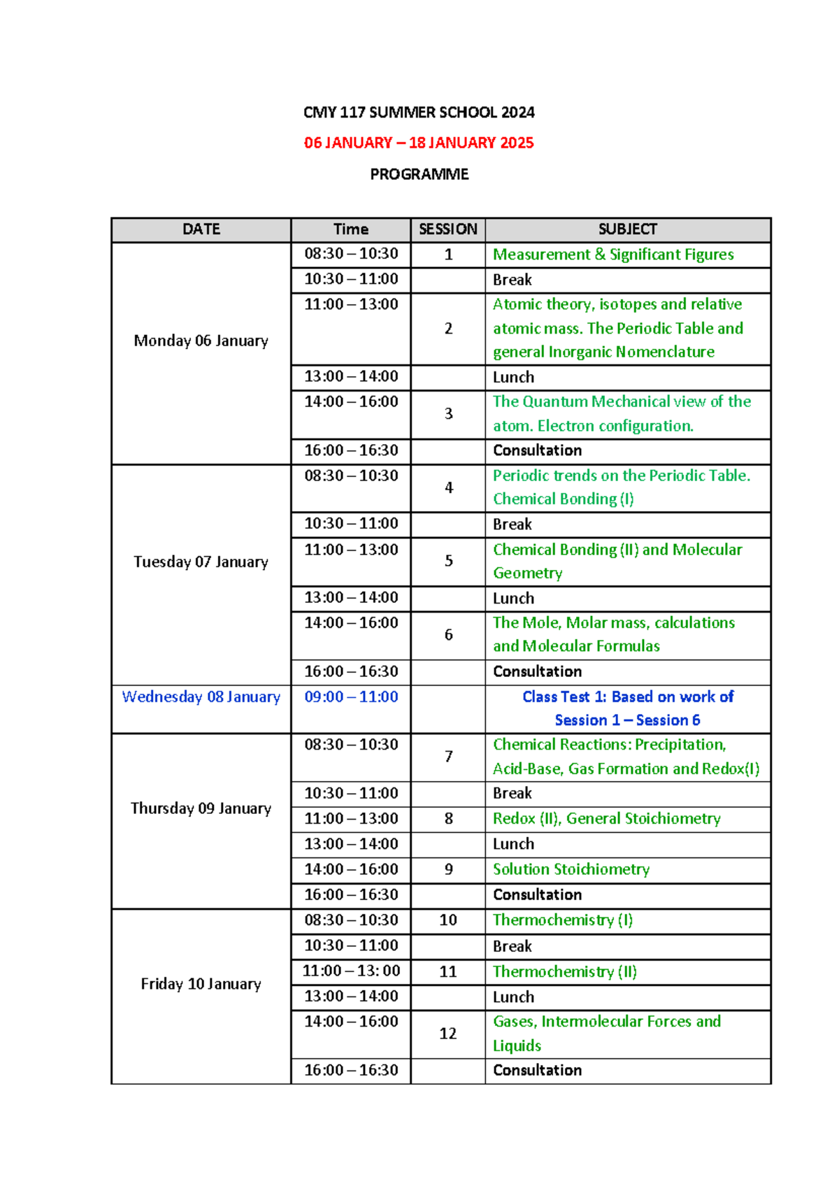 CMY 117 JAN 2025 Summer School Programme - CMY 1 1 7 SUMMER SCHOOL 202 ...